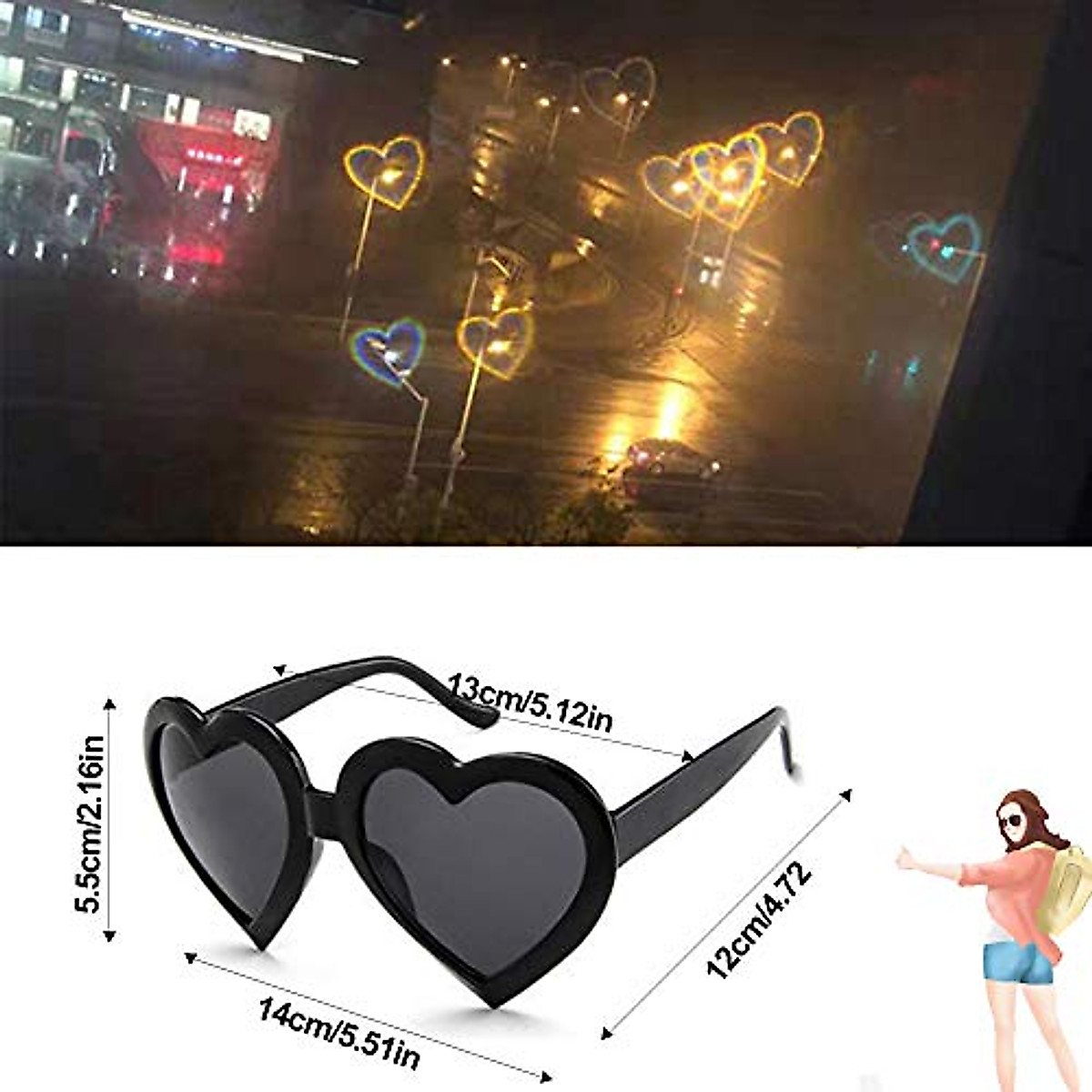 4pcs Heart Effect Diffraction Glasses That Turn Lights into Hearts,Heart Glasses Effects for Parties 3D Light Effect Glasses for Girls Women Halloween Special Glasses
