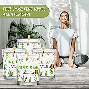Candles, 4 Pack Sage Candles for Cleansing House Negative Energy, Alternative to Smudge Sticks, Soy Wax Sage Candles for Home Scented, Healing Candles for Meditation, Home Cleansing, Mother's Day Gift