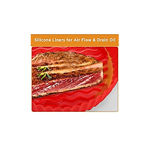 Silicone Air Fryer Liner 2 Pack 7.5inch Reusable Air Fryer Silicone Basket Heat Resistant Easy Cleaning Air fryers Silicone Pot Round for 3 to 5 Qt for Air fryer Oven Accessories (Pink+Red)