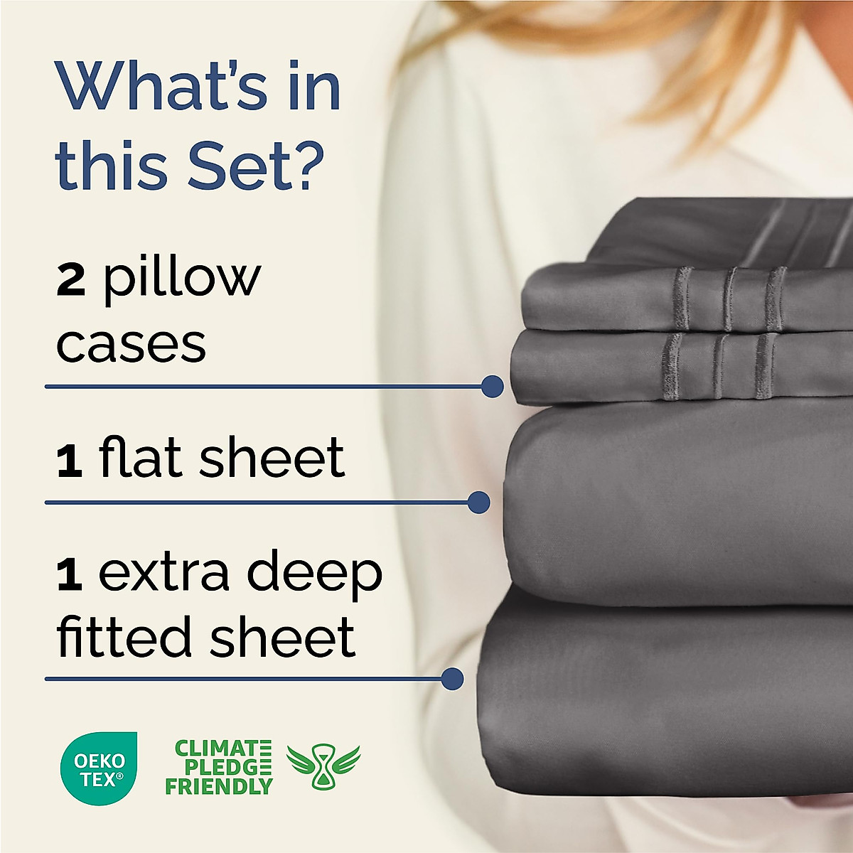 4 Piece Luxury Hotel Bed Sheet Set - Breathable, Cooling Deep Pocket Sheets - Soft, Wrinkle Free King Sheets That Fit Extra Deep Mattresses - Dark Grey