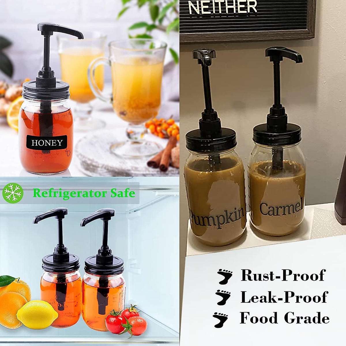 GLUKIEWT Mason Jar Syrup Dispenser Pump Lids For Regular Mouth Jar (2 Pack) Coffee Syrup Dispenser Food Grade,Airtight & Leak & Rust Proof Dispenser Pump Lids (Jar Not Included)