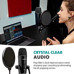 Movo Desktop USB Microphone for Computer with Microphone Boom Arm, Pop-filter, and 4 Pickup Patterns - Adjustable Mic Boom Arm - Perfect for Podcast Microphone, Streaming Microphone, Gaming Microphone