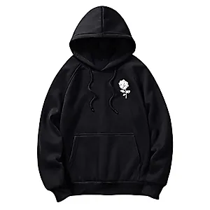 Floerns Men's Graphic Print Long Sleeve Drawstring Hoodie Pullover Sweatshirt Black M