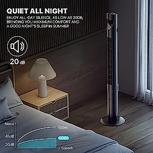 mollie Oscillating Quiet Tower Fan with Remote Control 3 Speeds 12H Timer Portable LED Display 47 Inch Electric Air Circulator Cooling Floor Standing Fan for Home Bedroom Office Living Room Black