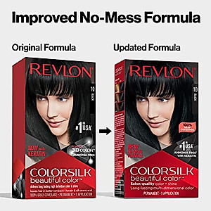 Revlon Permanent Hair Color, Permanent Hair Dye, Colorsilk with 100% Gray Coverage, Ammonia-Free, Keratin and Amino Acids, 10 Black, 4.4 Oz (Pack of 1)