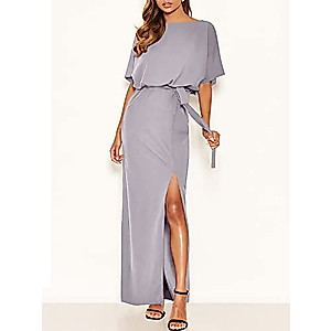 ANRABESS Women's Elegant Batwing Sleeve Tie Waist Long Dresses Formal Wedding Guest Cocktail Split Maxi Dress A951-huise-M