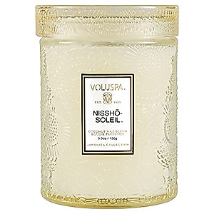 Voluspa Nissho Soleil Candle | Small Glass Jar with Matching Glass Lid | 5.5 Oz | All Natural Wicks and Coconut Wax for Clean Burning | Vegan