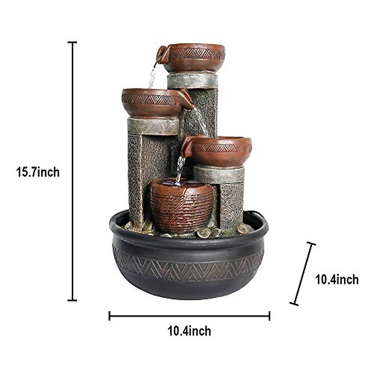 Agoodping 15.7''H Relaxation Desktop Waterfall Fountain Decor Portable Tabletop Waterfall Fountains ,Indoor Waterfall Feature with LED Light for Home Office Bedroom (Brown, 15.7inch)