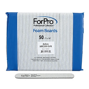 ForPro Zebra Foam Board, 100/180 Grit, Double-Sided Manicure Nail File, 7” L x .75” W 50-Count