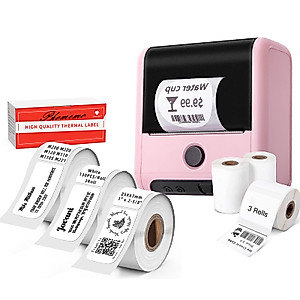 Memoking M200 Label Maker Set with 3 Rolls 1" x 2-5/8" Thermal Label, 3 Inch Barcode Label Printer, Sticker Maker Machine for Labeling, Mailing, Home, Office & Small Business, for Phones&PC-Pink