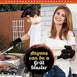 GRILL HEAT AID BBQ Gloves Heat Resistant 1,472℉ Extreme. Dexterity in Kitchen to Handle Cooking Hot Food in Oven, Cast Iron, Pizza, Baking, Barbecue, Smoker & Camping. Fireproof Use for Men & Women
