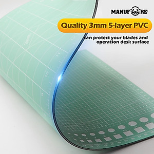MANUFORE Mint Green Cutting Mat A3, A4, A5 Set with Centimeter and Inch Scale Self Healing Craft Cutting Board with 3mm 5-ply Thickness for Using Rotary Cutter, Craft Knife, Paper Knife