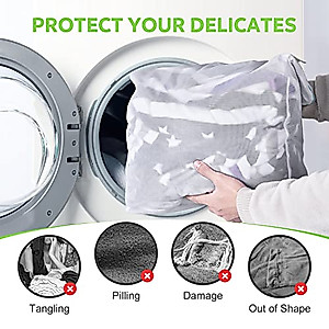 OTraki 2 Pack Mesh Laundry Bags with Handle 16 x 20 inch Side Widening Delicate Bag for Washing Machine Large Opening Zippered Wash Bag for Coat Sweater Lingerie Sock Travel Dorm Organizer