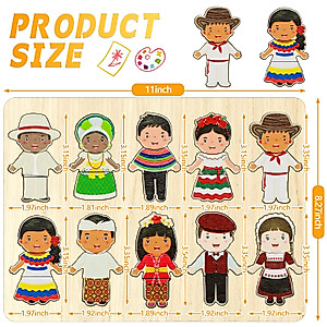 Wooden Multicultural Puzzles for Kids Interchangeable Dress Up Diversity Wood Peg Puzzles Preschool World Puzzles