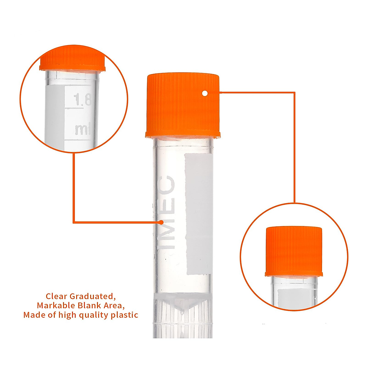 1.8ml Cryo Tubes Plastic Small Vials with Screw Caps Graduated Plastic Cryovial Cryogenic Vial Tubes, PP Material, Free from DNase, RNase 81Pcs