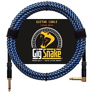 Guitar Cable 10 ft - 1/4 Inch Right Angle Blue Instrument Cable - Professional Quality Electric Guitar Cord and Amp Cable - Low Noise Bass and Guitar Lead - Reliable Cords for a Clean Clear Tone