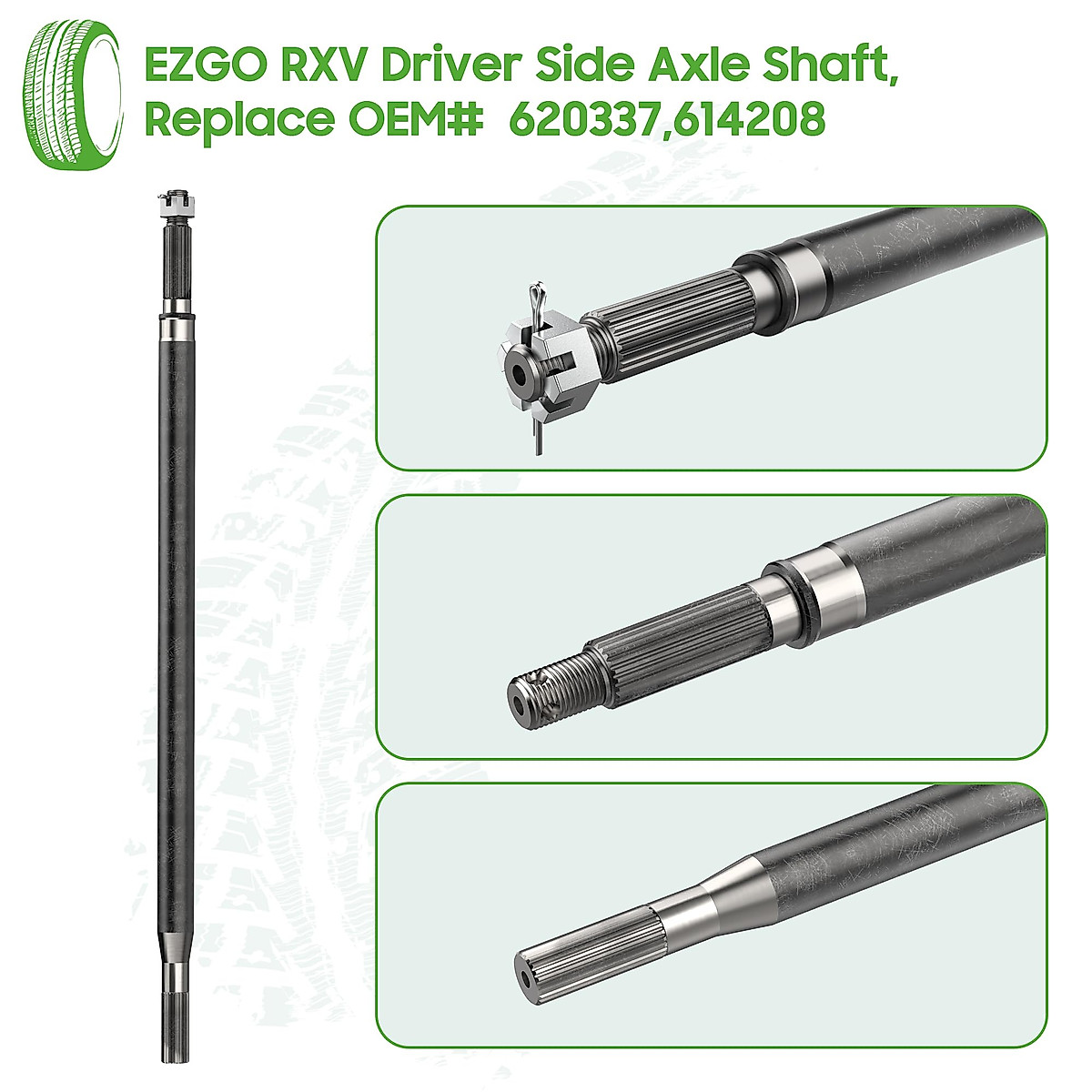 10L0L Golf Cart Driver Side Rear Spline Axle Shaft Fits EZGO RXV Electric 2008 UP, 24.5" Long,Replaces OEM 620337, 614208