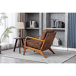 JOYBASE Lounge Arm chair, Mid Century Modern Accent Chair, Wood Frame Armchair for Living Room, Bedroom (Coffee, Microfiber)