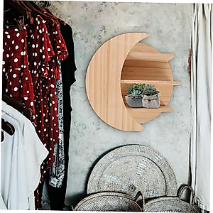 Garneck Moon Wall Mount Rustic Crystal Shelf Hanging Floating Shelves Bathroom Wall Shelf Stones Photo Frame Shelf Essential Picture Frame Stand Floating Rack Wooden Flower Pot Stand