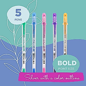 SAKURA Gelly Roll Silver Shadow Gel Pens - Bold Point Ink Pen for Lettering, Drawing, Invitations, & Stationery - Silver & Colored Ink - Bold Line - 5 Pack