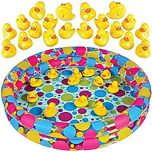 Gamie Duck Pond Matching Game for Kids Includes 20 Plastic Ducks with Numbers and 3’ x 6” Inflatable Pool - Fun Memory Game - Water Outdoor Game for Children, Preschoolers, Birthday Party