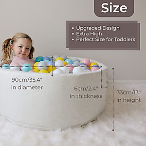 Wonder Space Deluxe Kids Round Ball Pit, Premium Handmade Kiddie Balls Pool, Soft Indoor Outdoor Nursery Baby Playpen, Ideal Gift Play Toy for Children Toddler Infant Boys and Girls (Light Grey)