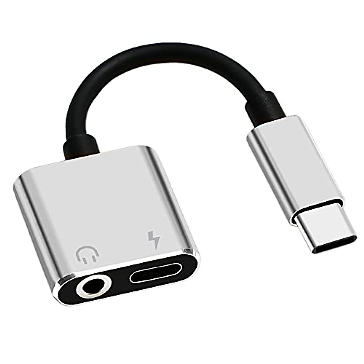 S5E5X Type C to 3.5mm Audio Adapter, 2-in-1 Headphone Stereo Earphone Dongle and Fast Charging Adapter Compatible with Google Pixel 4/4 XL/3/3 XL, Samsung Galaxy Note 20/20Ultra/10/10+/S20+ (Silver)