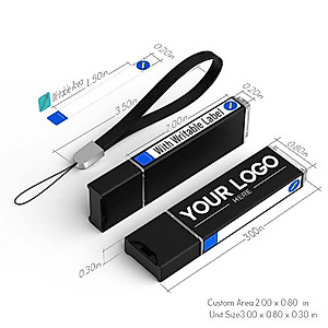 Customized USB Flash Drive Personalized Memory Stick with Writable Labels Logo Printed Jump Drive 8GB 100 PACK