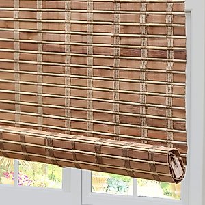 LANTIME Wood Window Blinds Shades, Lined Blackout Bamboo Roller Shades, Easy Installation for Home and Garden, Pattern 8