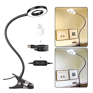 CLOOOUDS 7W Clip on Light, LED Clip On Lamp, USB Reading Book Light, Bed Lamp,Desk lamp, Warm Light and White Light