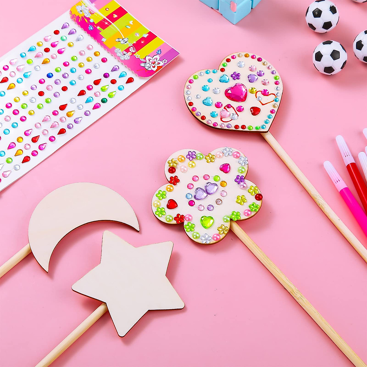 30 Pieces Princess Fairy Wands Kit Include 21 Wooden Fairy Wands Make Your Own Princess Wand, 6 Watercolor Brushes and 3 Gem Stickers Unfinished Wooden DIY Fairy Wand Art Craft Kit for Party Supplies