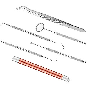 AGGICE Dental Tools, 7 Pack Teeth Cleaning Tools Kit, Tartar Plaque Remover for Teeth, Dentist Tool Kit with Stainless Steel Dental Mirror, Tooth Scraper, Dental Picks, Tweezer and Oral Torch…