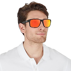 Oakley Men's OO9244 Holbrook Low Bridge Fit Rectangular Sunglasses, Matte Black Camouflage/Prizm Ruby Polarized, 56 mm