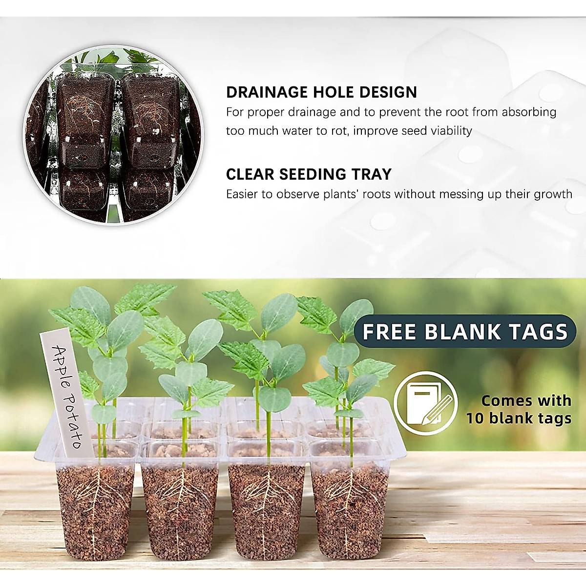 CANNABMALL Seedling Starter Trays 5 Packs Seed Starter Tray with Grow Light, Smart Controller Seed Starting Trays Kit with Humidity Dome (60 Cells) Indoor Gardening Plant Germination Trays Black