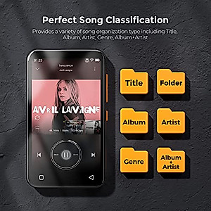 TIMMKOO MP3 Player with Bluetooth, 4.0" Full Touchscreen Mp4 Mp3 Player with Speaker, Portable HiFi Sound Mp3 Music Player with Bluetooth, Voice Recorder, E-Book, Supports up to 512GB TF Card (Black)