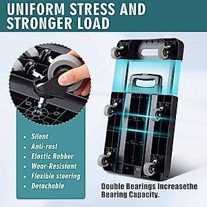 Jogtlyer Folding Hand Truck Lightweight,Foldable Dolly Cart for Moving with 6 Rotate Wheels,300 lbs Heavy Duty Luggage cart,Portable Platform Cart for Travel Shopping Airport Office Use