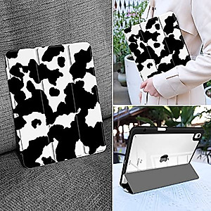 MEEgoodo for iPad Air 5th/4th Generation Case 10.9 inch 2022 2020 with Clear Back & TPU Shockproof Frame Cover, Kids Shell with Trifold Stand + Pencil Holder+Auto Wake/Sleep, Black & White Piebald