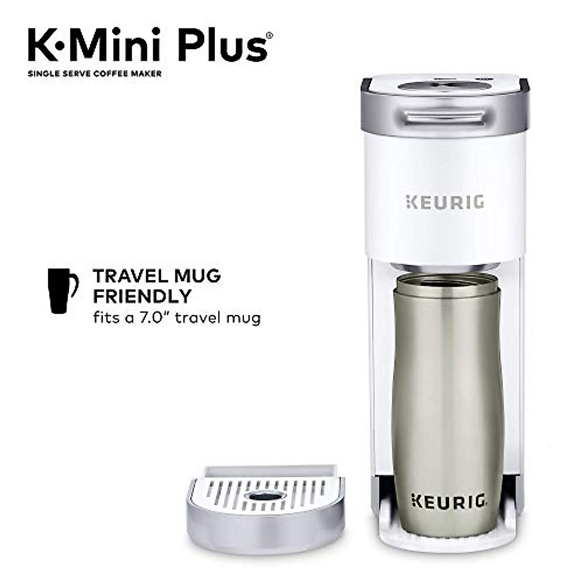 Keurig K-Mini Plus Coffee Maker, Single Serve K-Cup Pod Coffee Brewer, Comes With 6 to 12 oz. Brew Size, K-Cup Pod Storage, and Travel Mug Friendly, White (Renewed)
