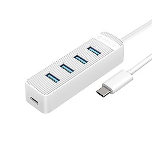 CUJUX 4 Port USB 3.0 HUB with Type C Power Supply Port for PC Laptop Computer Accessories ABS USB Splitter USB3.0 OTG Adapter (Color : White)