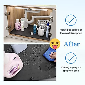 LeadCon Under Sink Mat for Kitchen Waterproof, 34" x 22" Silicone Liner with Drain Hole, Hold up to 3 Gallons Liquid, Bathroom Cabinet Mat and Protector for Drips Leaks Spills Tray