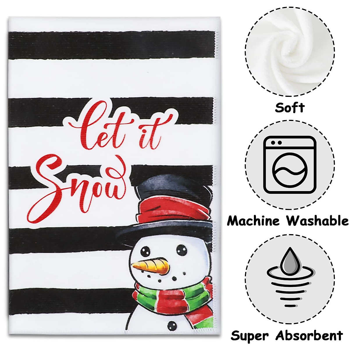 Christmas Kitchen Towels Black White Stripe Hand Towels Xmas Absorbent Dishcloths Winter Holiday Kitchen Decor Snowman Santa Dish Tea Towels Merry Bright Tea Towel for Home Kitchen Supplies 4PCS