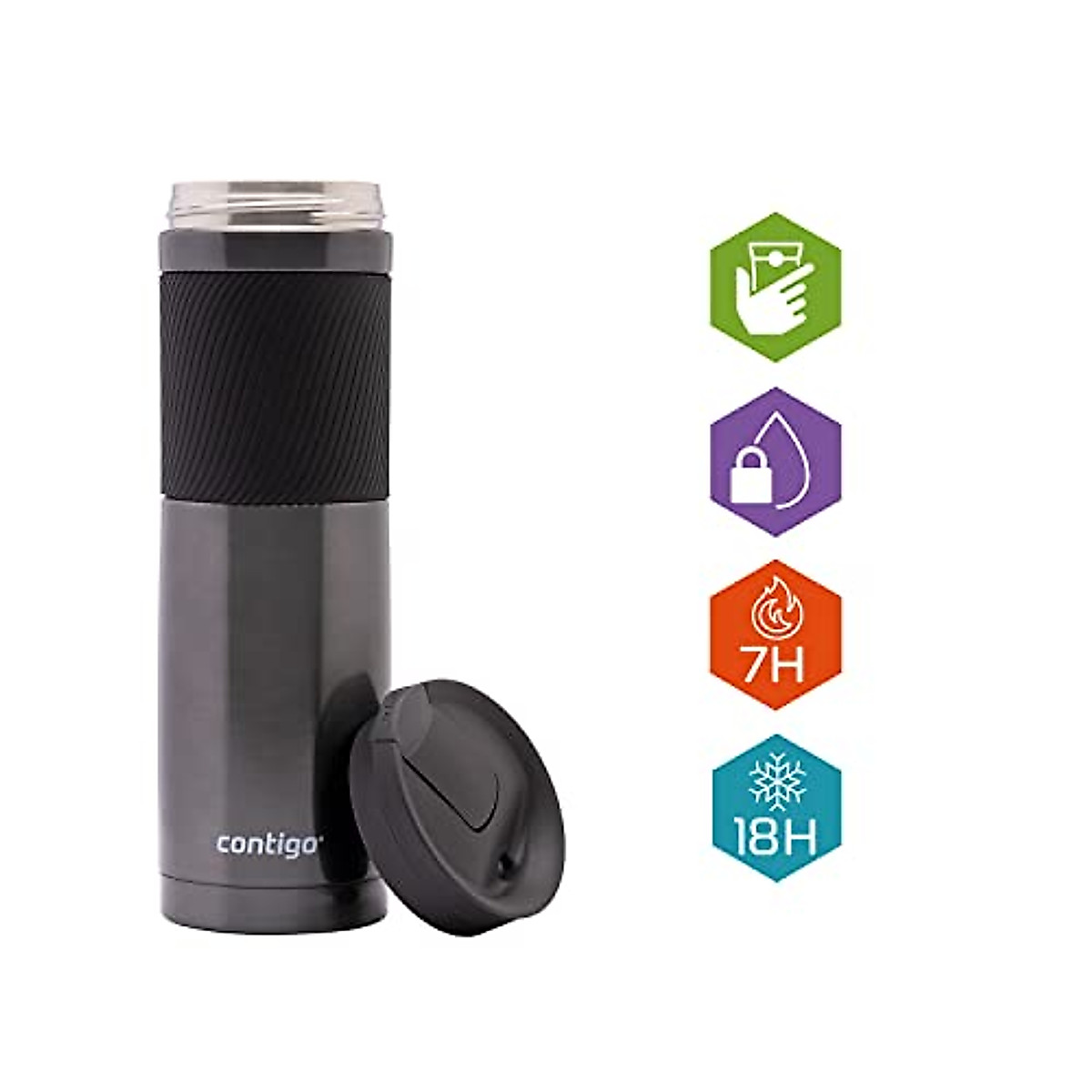 Contigo Byron Snapseal Travel Mug, Stainless Steel Thermal mug, vacuum flask, leakproof tumbler, coffee mug with BPA free Easy-Clean Lid, 590 ml, Black