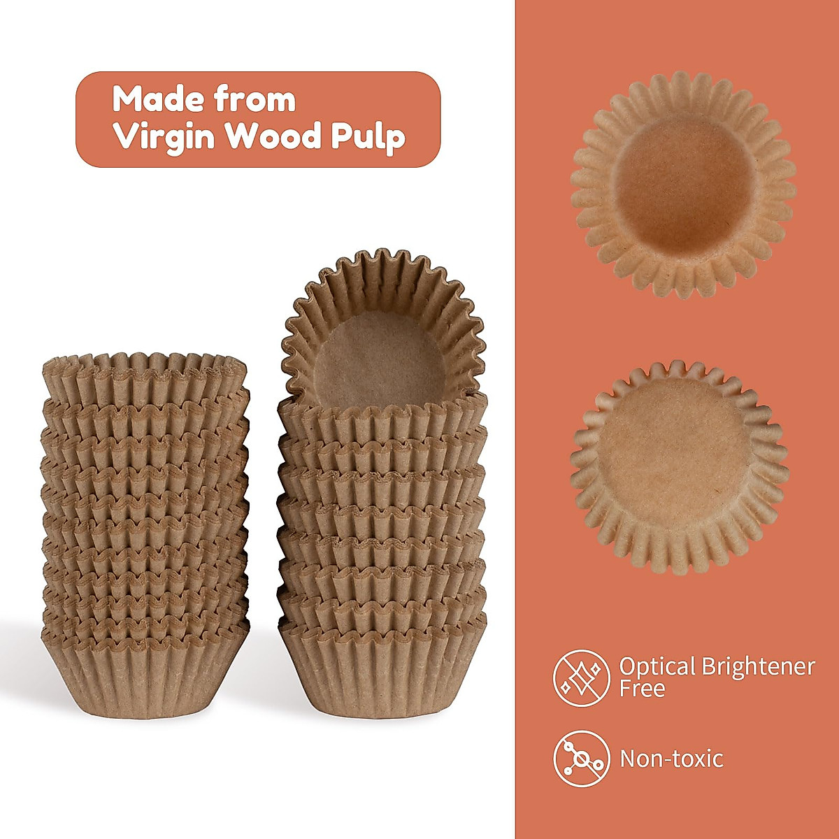 Parmedu 500pcs Paper Cupcake Liners: Mini Size 1.25 Inches Muffin Liners - Natural Baking Cups Cupcake Wrappers