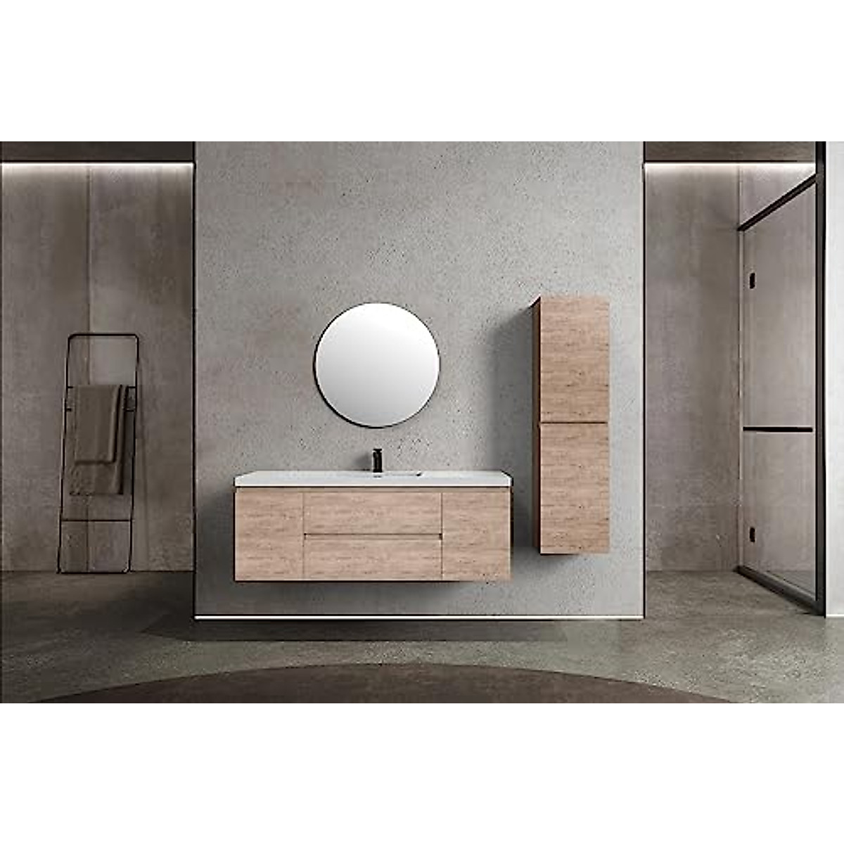 Villa White Bathroom Floating Vanity with Quartz Countertop and Sink (48" W)