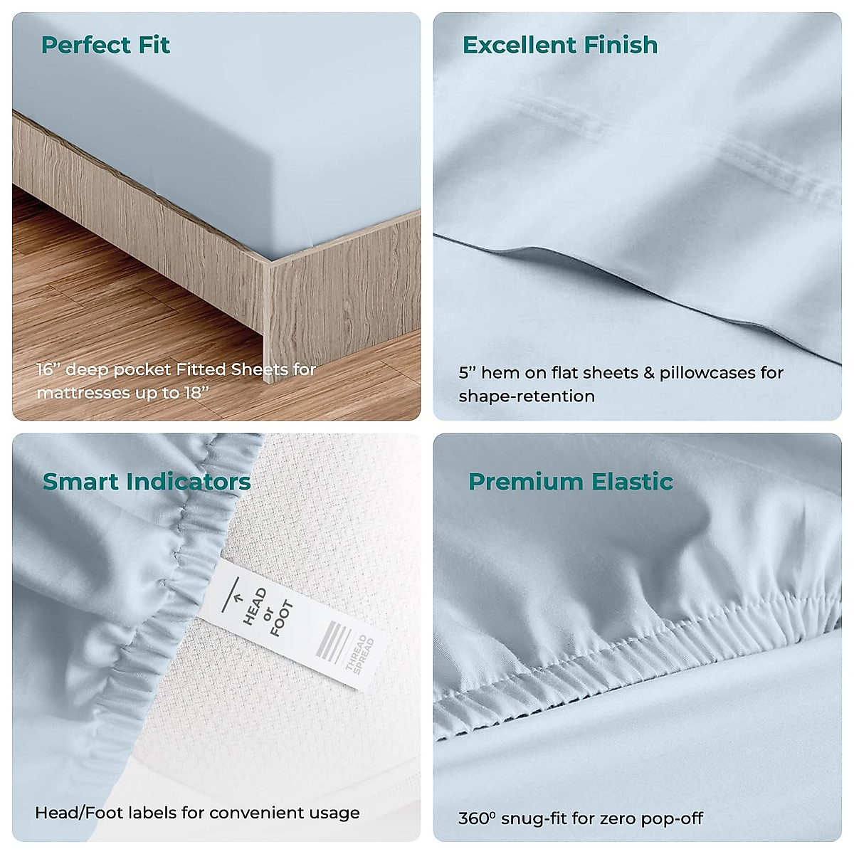 THREAD SPREAD 100% Viscose Derived from Bamboo Sheets Full - 4 Piece Bamboo Viscose Sheets for Full Size Bed, Silky Soft, Organic Cooling Sheet Set, Fits Upto 18" Mattress - Aqua Blue Luxury Sheet