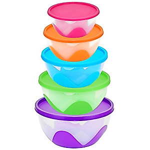 Nested & Stackable Bowl/Food Storage Containers, Silicone Plastic 5 Piece Multi-Purpose Set