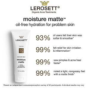 Gunilla Of Sweden LEROSETT Moisture Matte Oil-Free Daily Moisturizer for Acne Prone Skin, Non-Greasy, Lightweight, Non-Comedogenic with Organic Aloe Vera + 5-Herbal Extracts, Vit-C, E 1 oz