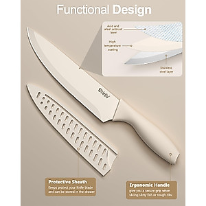 Otirilo 13 Pieces Kitchen Knife Set, Granite Nonstick Ceramic Coating Stainless Steel Sharp Chef Knives Set with Blade Guards & Kitchen Scissors, Essential Knife Set for Kitchen, Dishwasher Safe,White