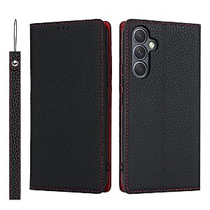 Ｈａｖａｙａ for Samsung Galaxy S23 FE Case Genuine Leather Samsung S23 FE wallet case with Card Holder for men flip folio phone cover with credit card slots for women-Black
