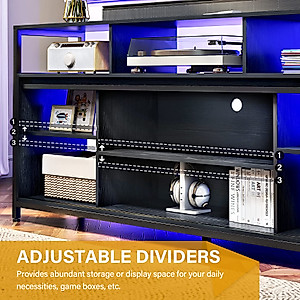 Mid Century Modern Black TV Stand with Sliding Barn Doors, Charging Station, LED Lights, and Storage Shelves for up to 70 inch TVs